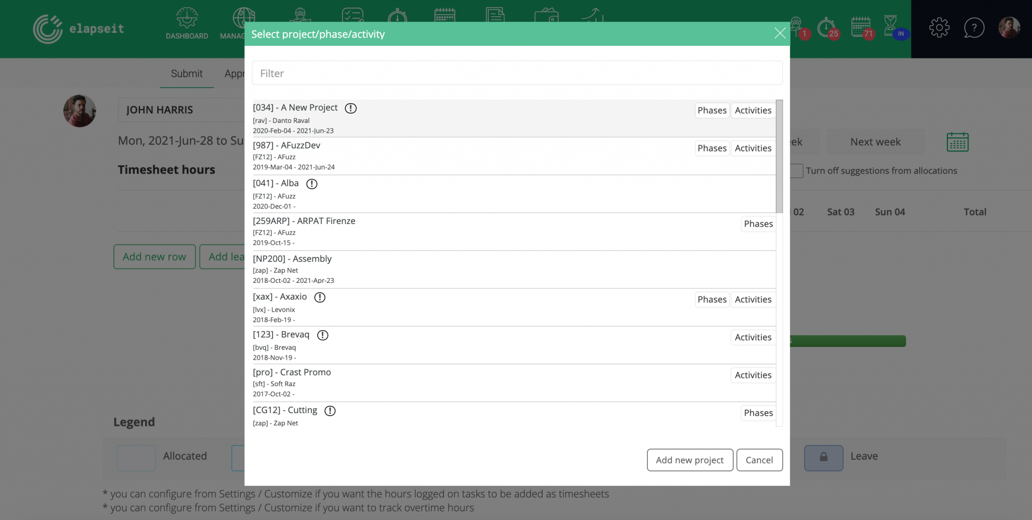 Submitting hours on projects | elapseit Help Center
