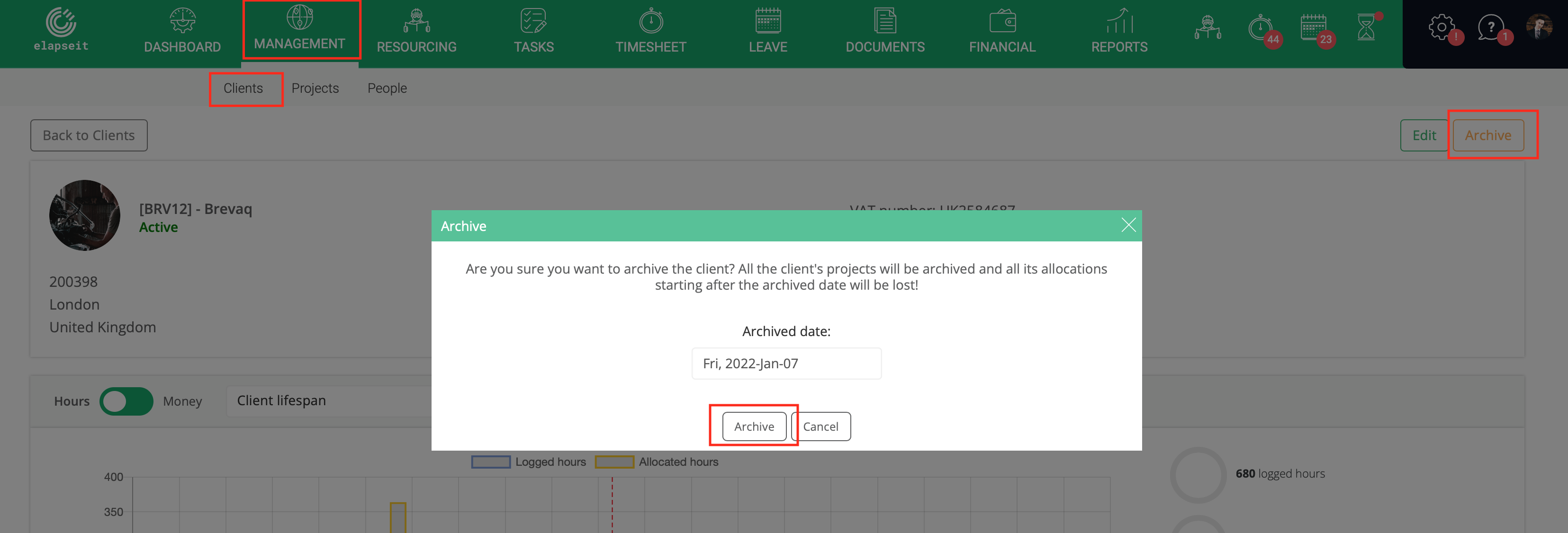 Archiving and deleting Clients | elapseit Help Center